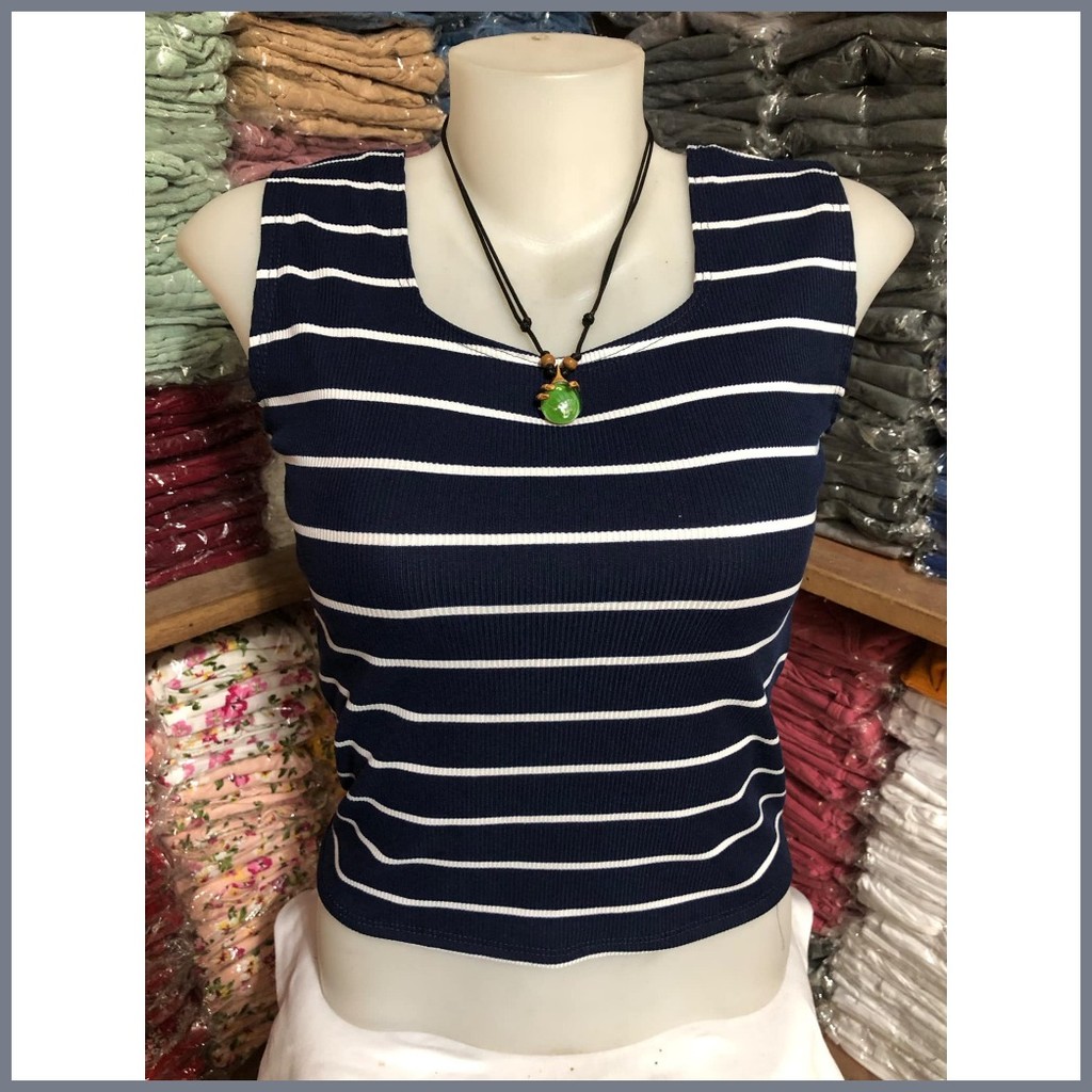 ∥ MARIE | Striped Square Neck Sando Top for Ladies | Shopee Philippines