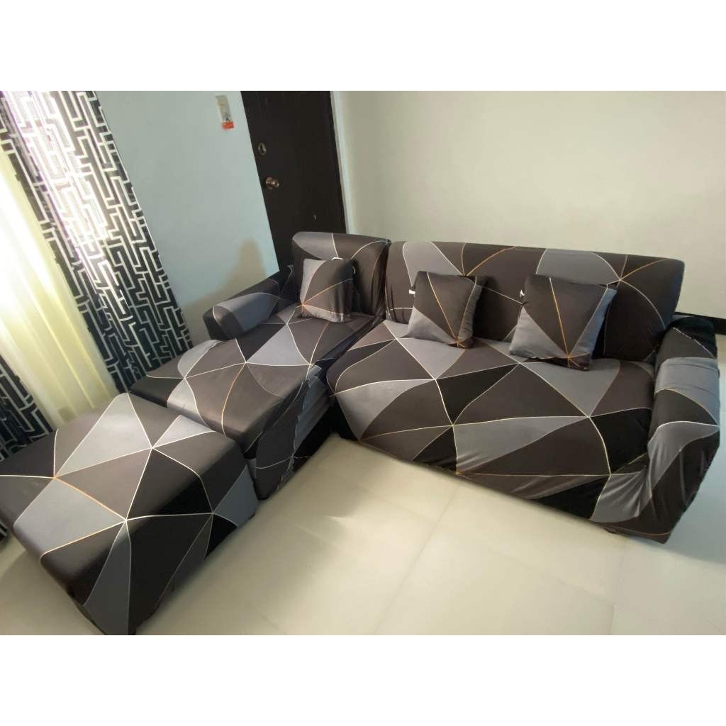 Sala Set Cover L Shape Sofa Cover Set 2 Pcs 2 Seater with Footstool ...