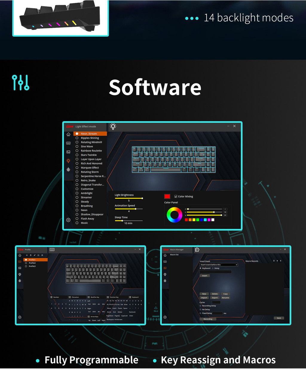 Royal Kludge RK71 Bluetooth 5.0 USB C Dual Mode 60% 71 key RGB Backlit ...