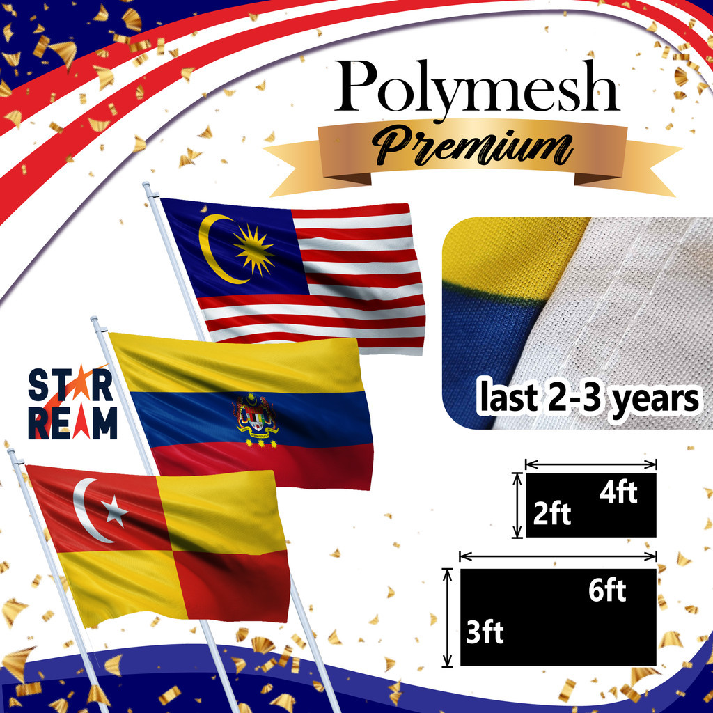 Polymesh/ Cotton Bendera (2x4ft/ 3x6ft) Jalur Gemilang/ National Flag ...