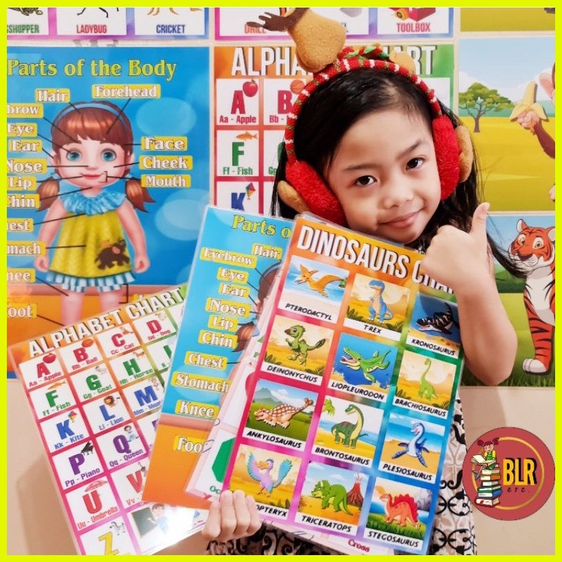 Kids Educational Learnings Chart Alphabet Numbers Shapes Colors Parts ...