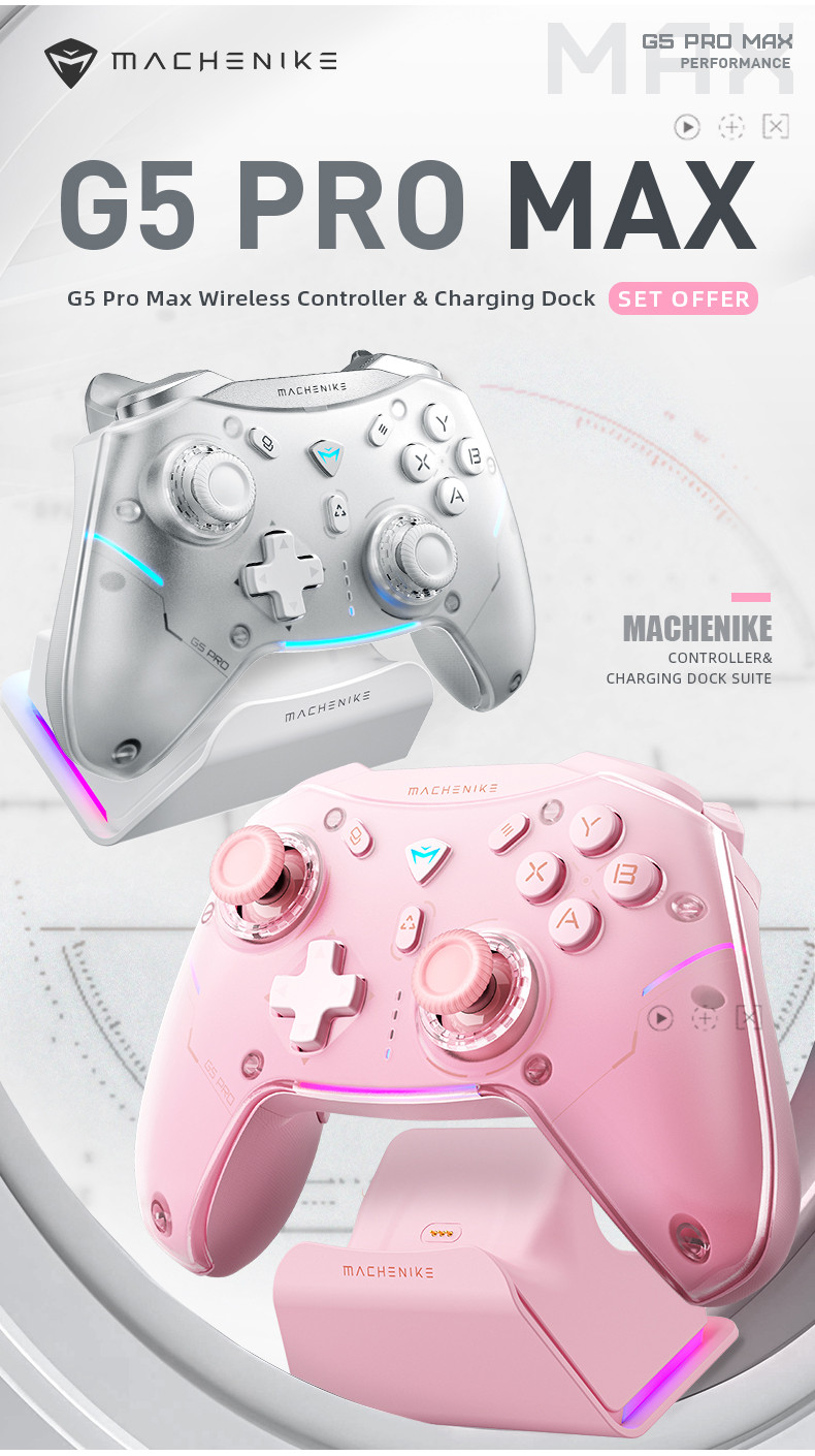 MACHENIKE G5Pro Max Gaming Controller With Charging Dock RGB Wireless Gamepad Hall Effect ...