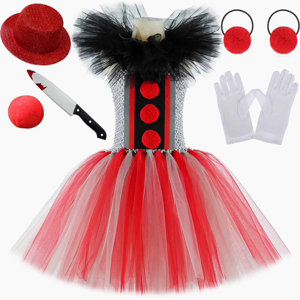 Scary Clown Costume for Girls Horror Halloween Tutu Dress Outfit Creepy ...