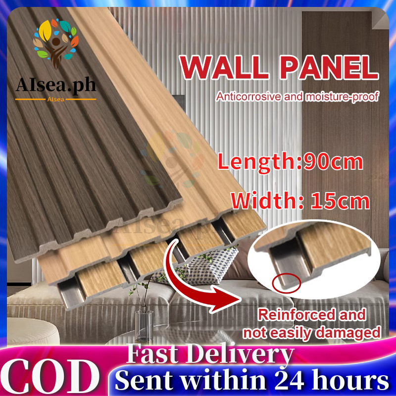 LOCAL SELLER】Solid Wood Panel Board Grille Design PVC Background fluted ...