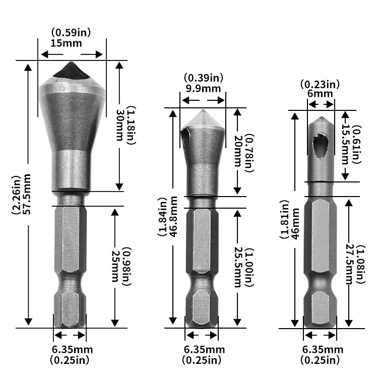 3 Pcs/Set Countersink Deburring Drill Taper Hole Cutter Plastic ...