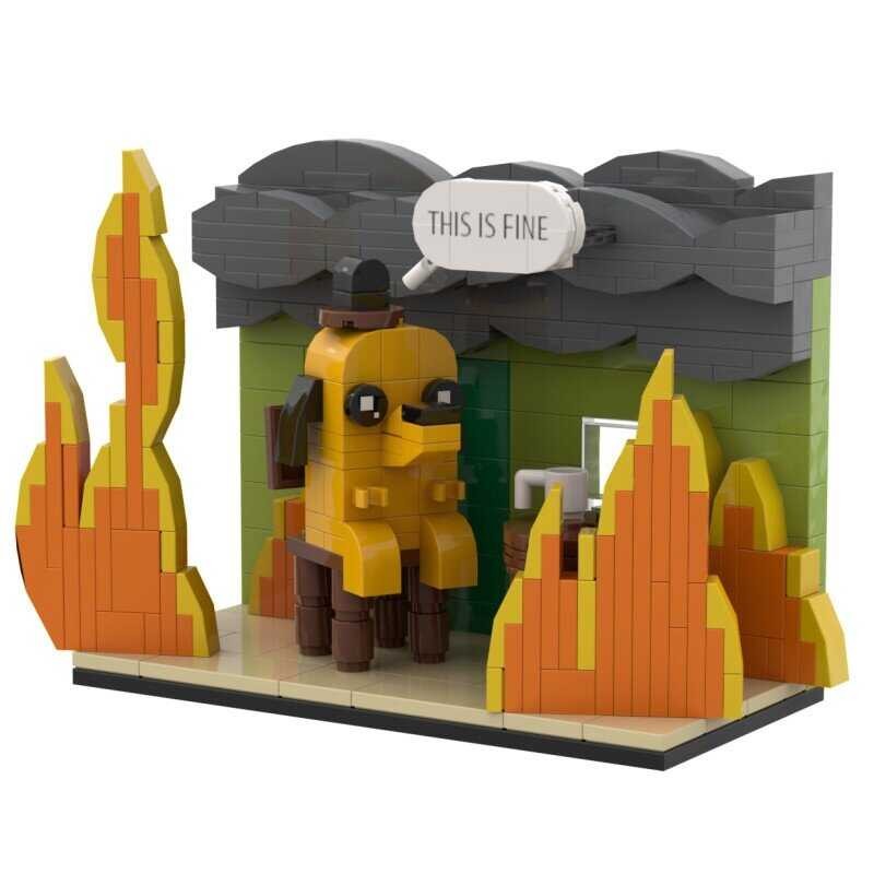 MOC 299Pc This Is Fine Building Block Kit Cartoon Fire Meme Vignette ...