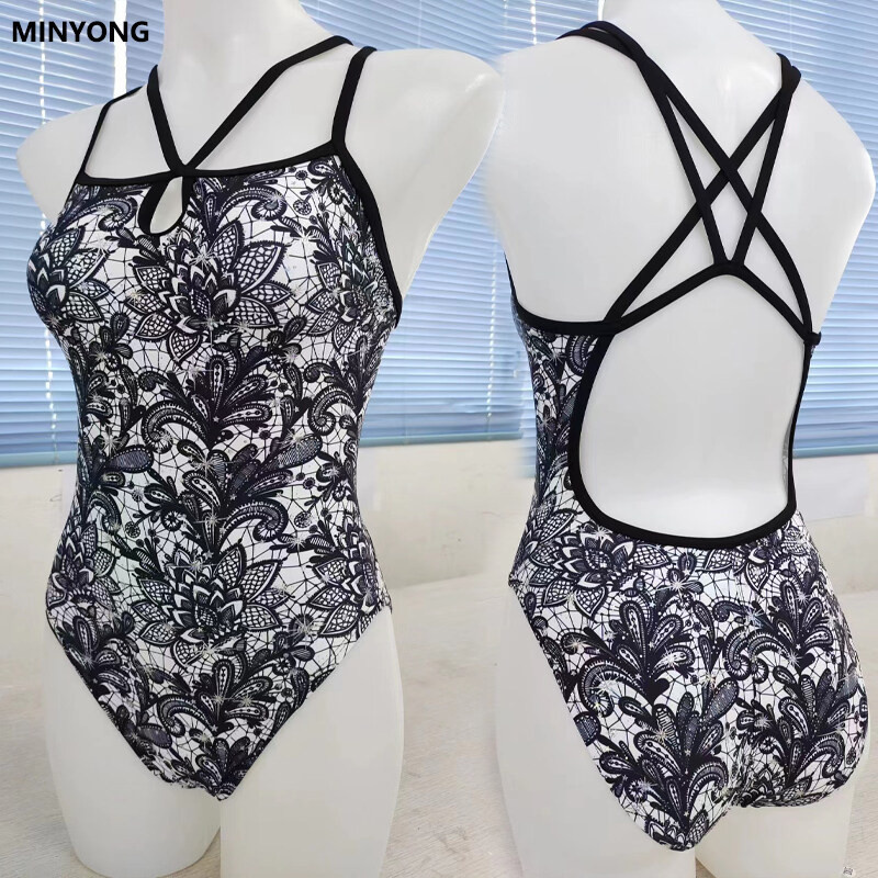 Lace Printed Sporty Swimwear Women Professional Competitive Swimsuit ...