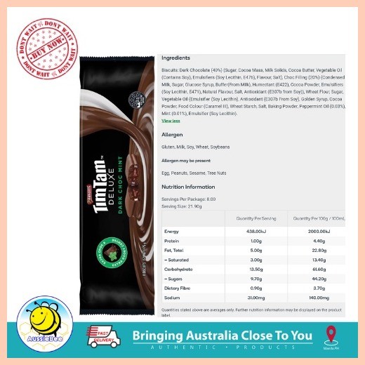 § Arnott's Tim Tam deluxe dark Choco mint 175g Oct 16, 2024) | Shopee ...