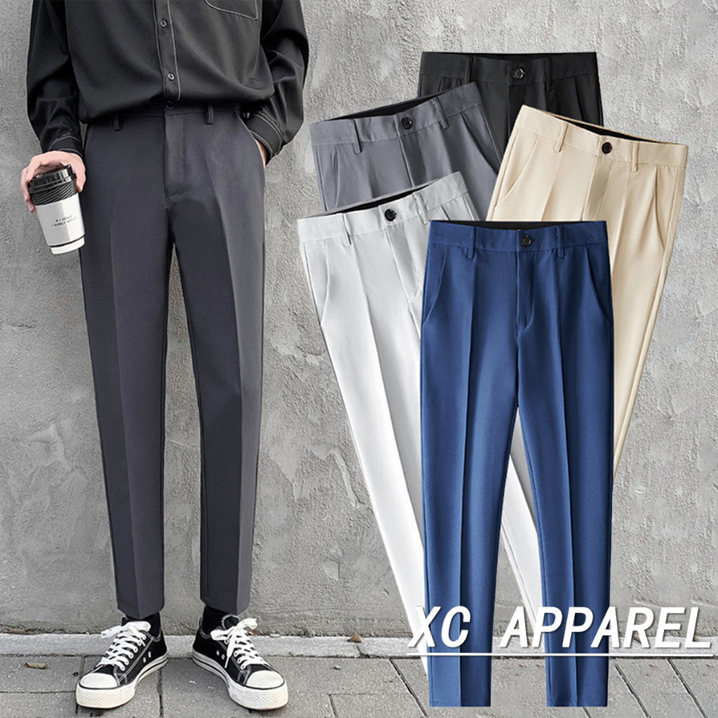 Tide brand Korean Style Slim Pants Men's Stretch Suit Pants Black with ...
