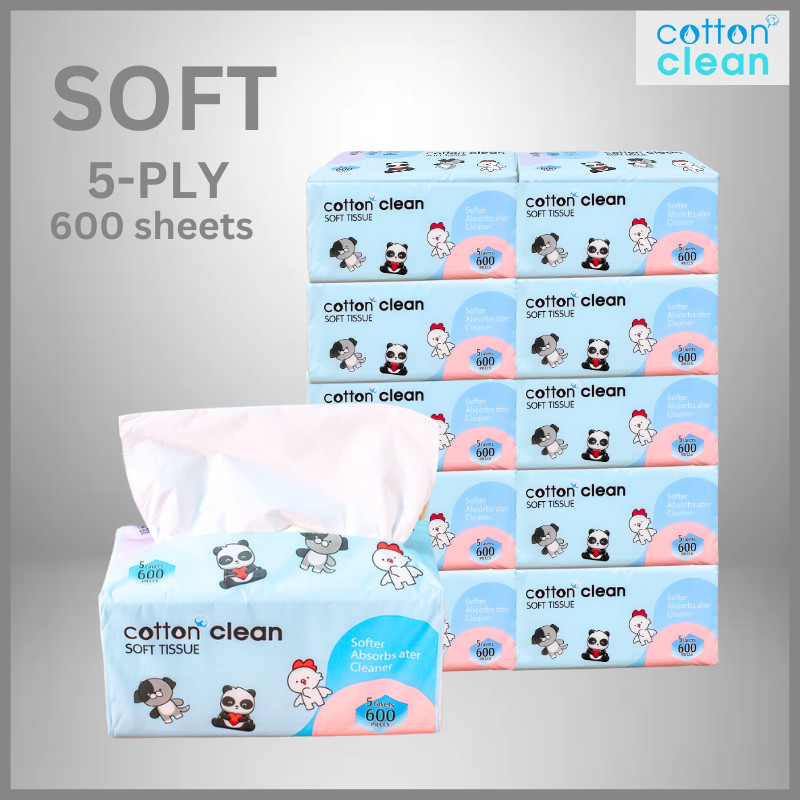 Cotton Clean Soft Tissue Paper 5-Ply 600 Sheets Cleaning Paper Towels ...