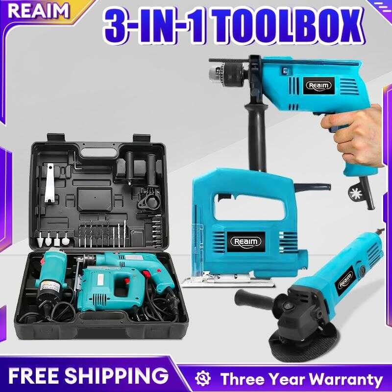 Realm 3-In-1 Toolbox Set Angle Grinder Impact Drill Curve Saw - High ...