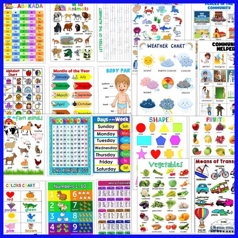 ⊙ Educational Laminated Chart for Kids Bundle A4 Size | Shopee Philippines