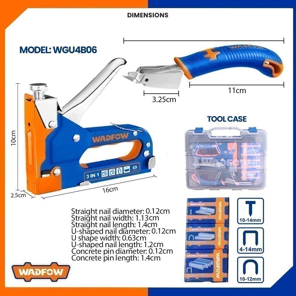 Wadfow WGU4B06 Heavy Duty 3-in-1 Staple Gun Tacker Set 4-14mm with ...