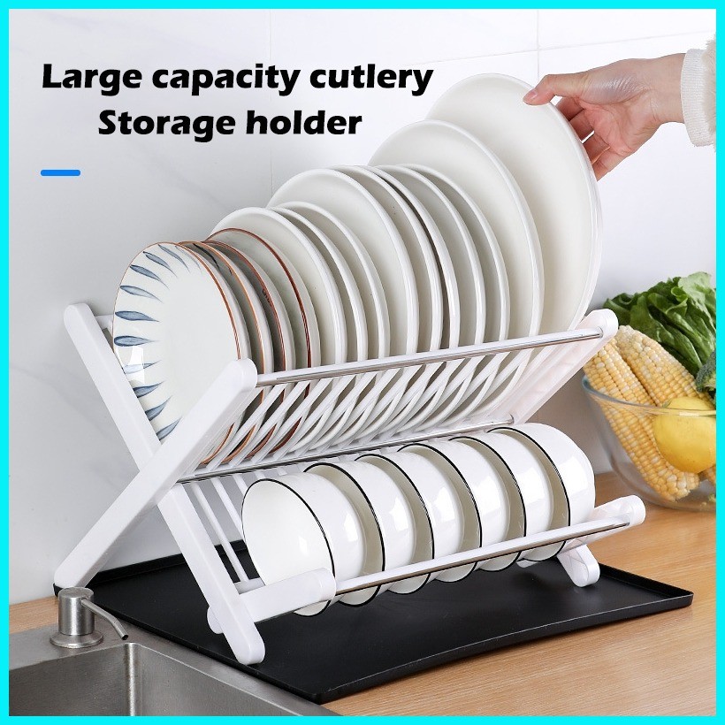 2-layer Foldable Tableware Storage Rack Stainless Steel Kitchen Desktop ...