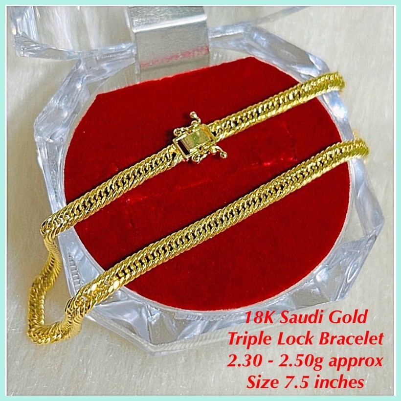 18K Saudi Gold Triple Lock Bracelet (nasasangla) | Shopee Philippines