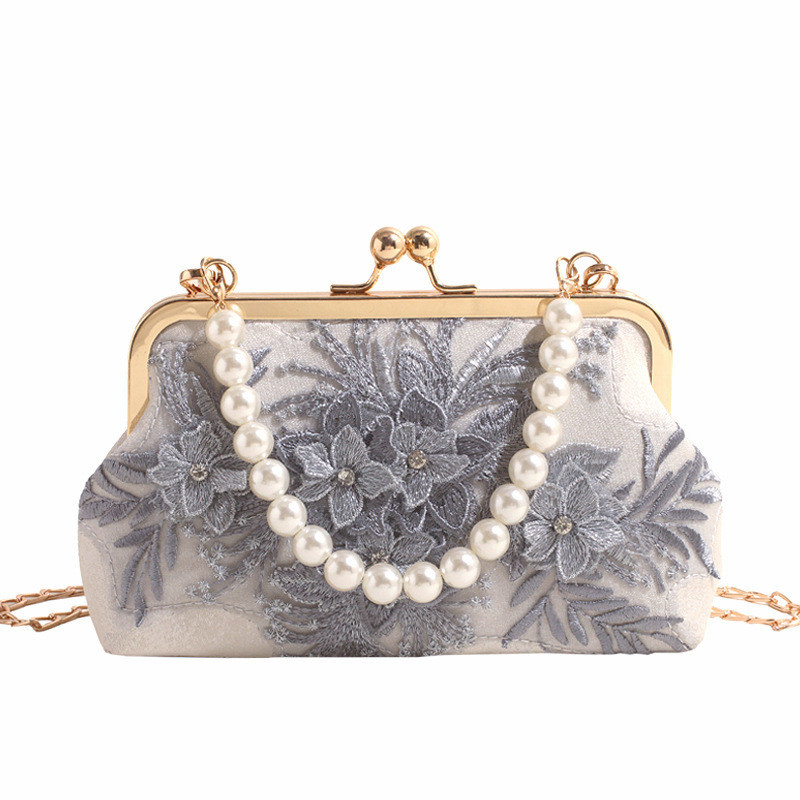 Exquisite Flowers Rhinestone Lace Clutch Bag Socialite Pearl Banquet ...