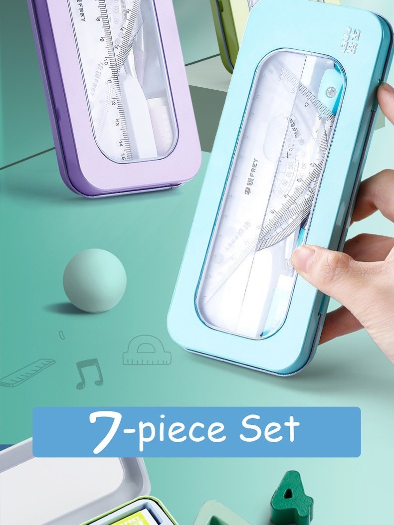 7-Pieces Ruler Set Ruler Triangle Ruler Protractor Rubber Compass ...