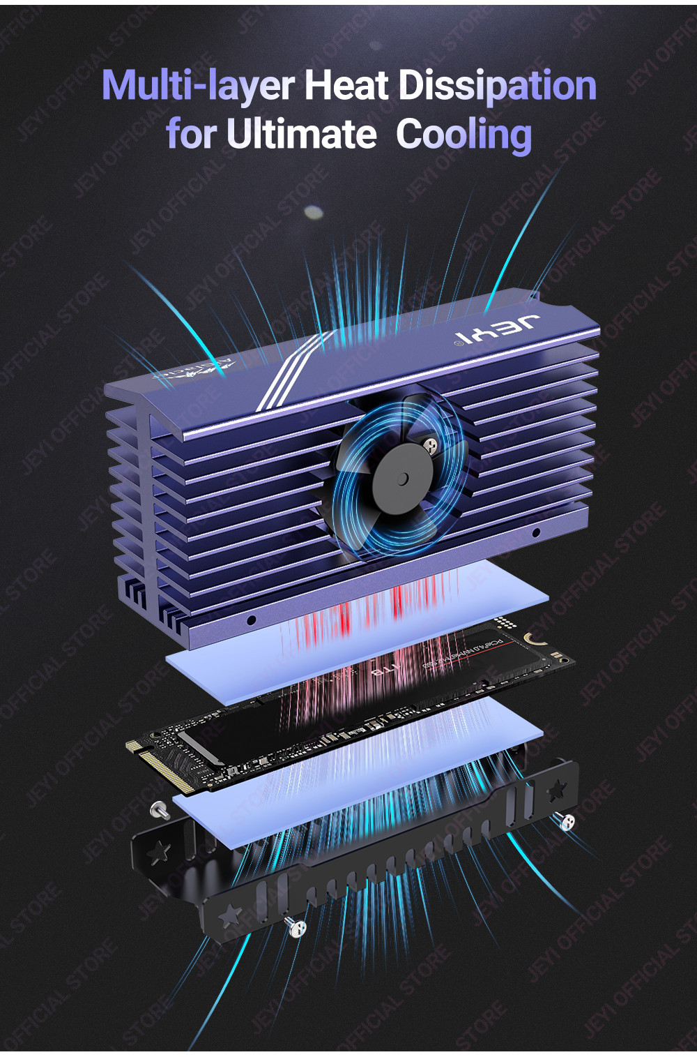 JEYI M.2 SSD Heatsink With silent fan 2280 NVME NGFF Radiator Magnesium ...