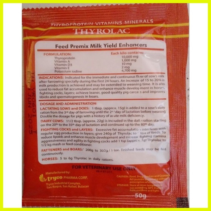 Tryco -Thyrolac | Feed Premix Milk Yield Enhancer | 50g | Shopee ...