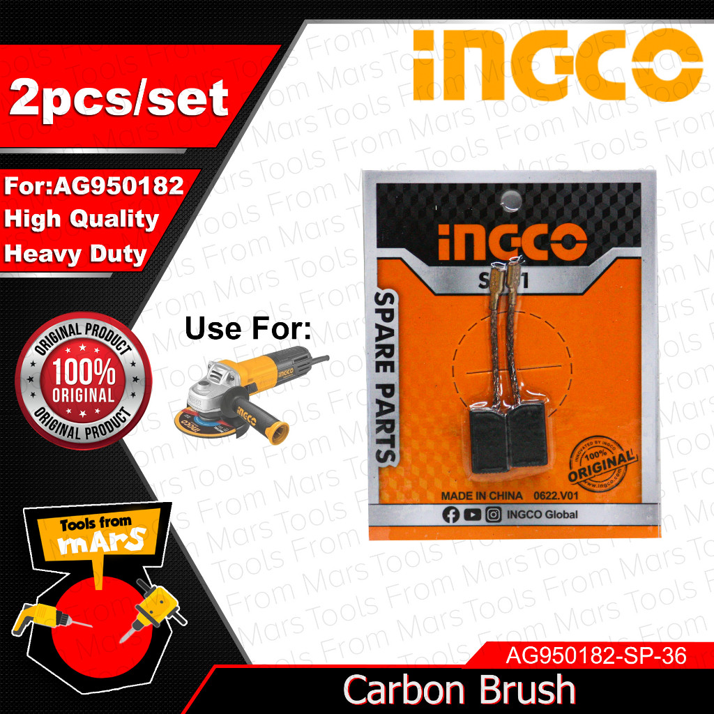 INGCO 2PCS/SET Carbon Brush for Angle Grinder Replacement Part Carbon ...