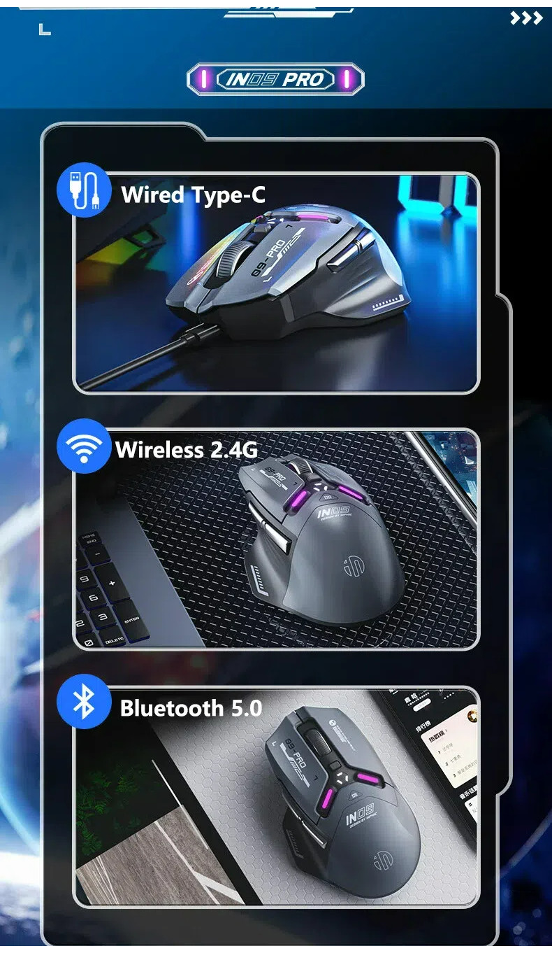 Inphic IN9 PRO Bluetooth Mouse Rechargeable 2.4G Wireless 26000DPI RGB ...