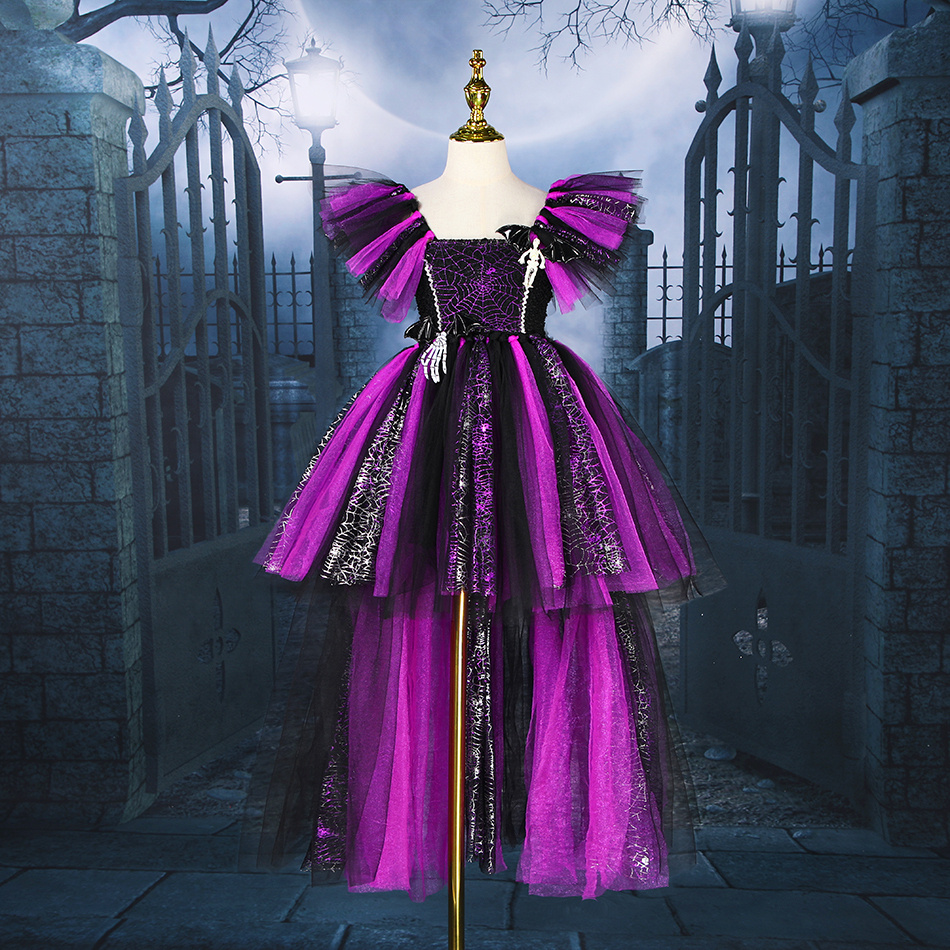 Witch Costume Purple Mesh Traig Dress Maleficent Dee Girls Fancy ...