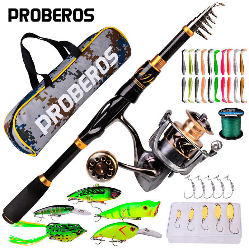 Carbon PROBEROS Telescc Lure Fishing Rod At Reel Combo Set Spinning And ...