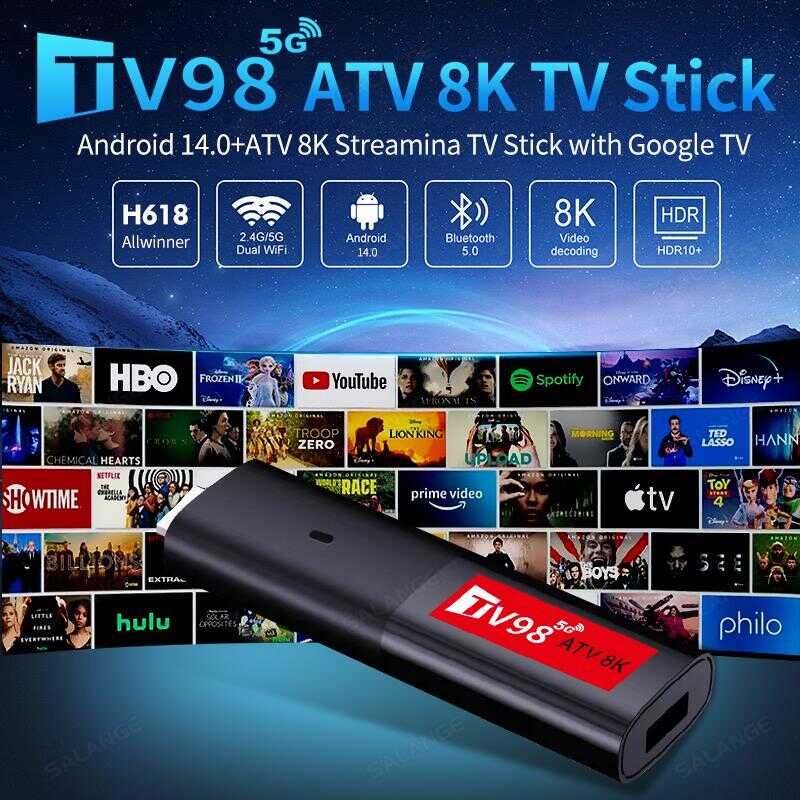 Tv98 Salange ATV Stick Android 14 Support 8K Video 4K Wifi 6 Hdr10 2.4G ...
