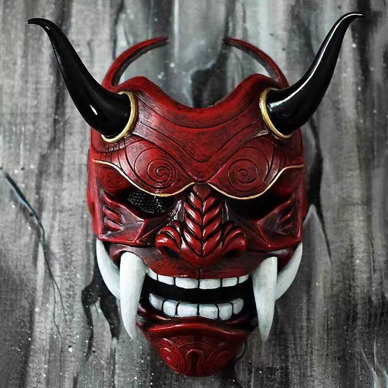 Japanese Style Prajna Mask Fangs Velcro Photo Wear Full Face Halloween ...