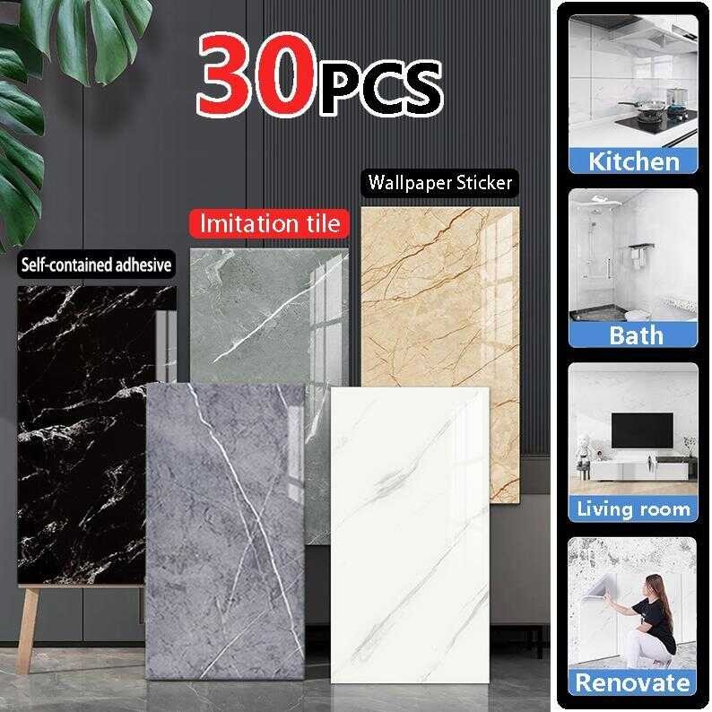 30Pcs 30X60cm Marble Wallpaper PVC 3D Vinyl Tiles For Kitchen Venyl ...