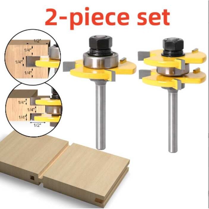 3-tooth T-tenon 1/4-1/4 woodworking 2-piece tenon cutter set ...