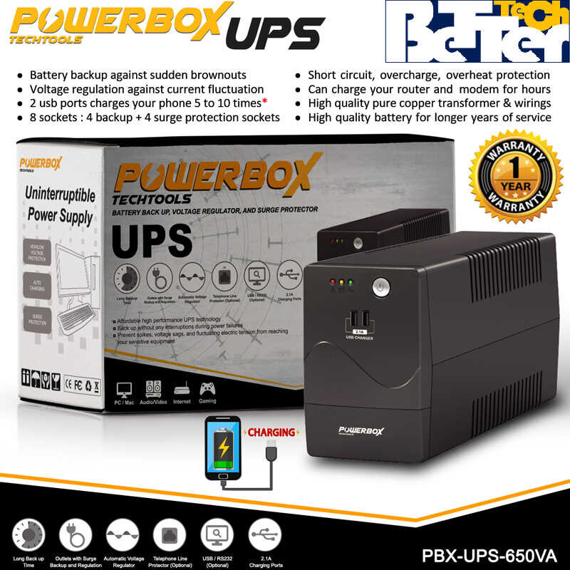 UPS POWERBOX 650Va Na May 8 Sockets [Unk] 720Va 1000Va At 1500Va Na May ...