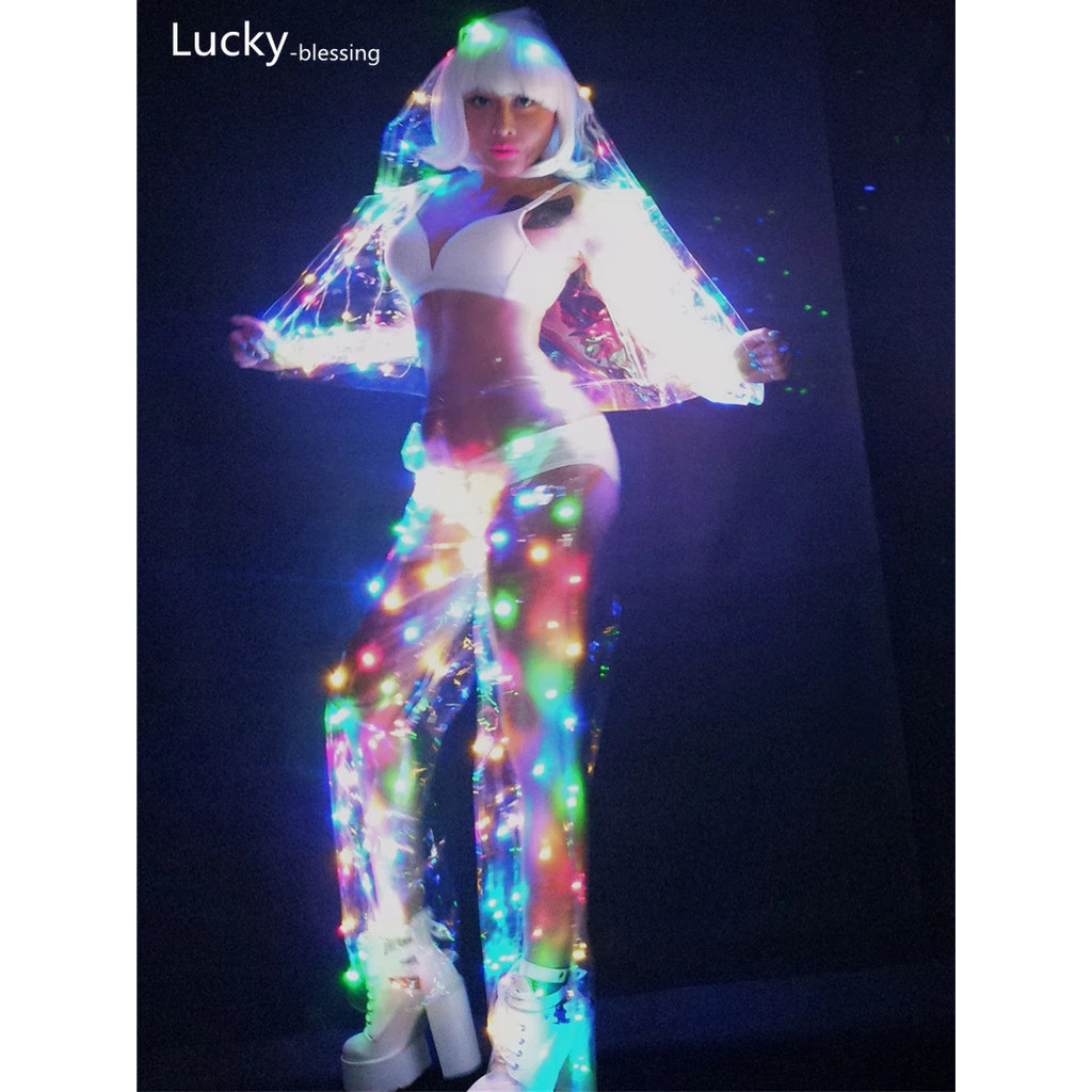 Rainbow Color LED Dance Costumes Adult Circus Luminous Clothes Show Led ...