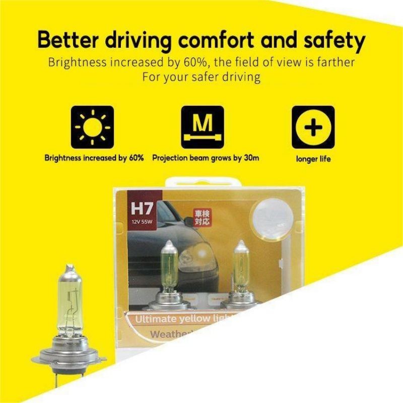 Weather Vision H1 H3 H4 H7 HB4 2900K Brightening +60% Yellow Light Car ...
