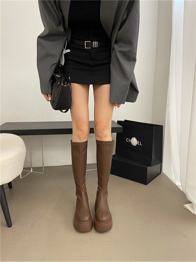 Thick Bottom High-Heel Boots Women Back Zipper Chunky Heel below the ...