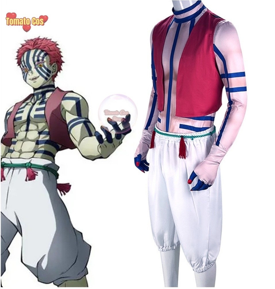 § Anime Demon Slayer Cosplay Costume Akaza Wig Short Red Kimetsu No ...