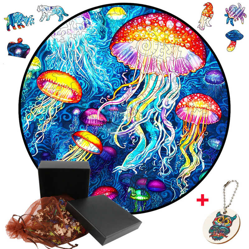 Colorful Jellyfish Unique Jigsaw Puzzle For Adults DIY Wooden Crafts Family Educational ...