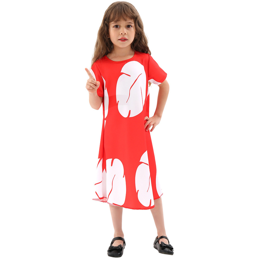 Kids Girls Anime Cartoon Leaves Print Lilo Princess Dress Outfit ...
