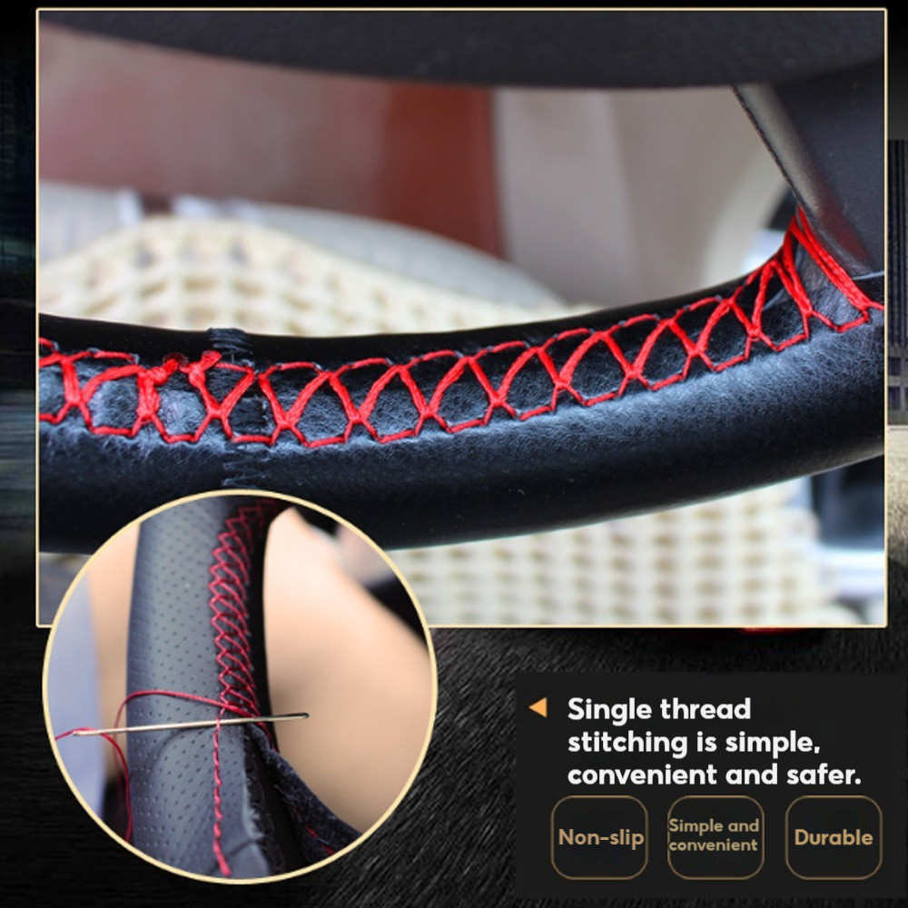 【Hot Sales】Leather Car Steering Wheel Cover with Needles and Thread ...