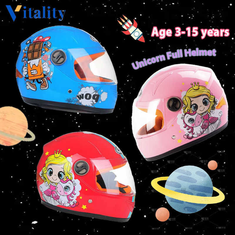 3-15Y Pink Motorcycle Helmet Full Face For Kids Girl Protective Safety ...