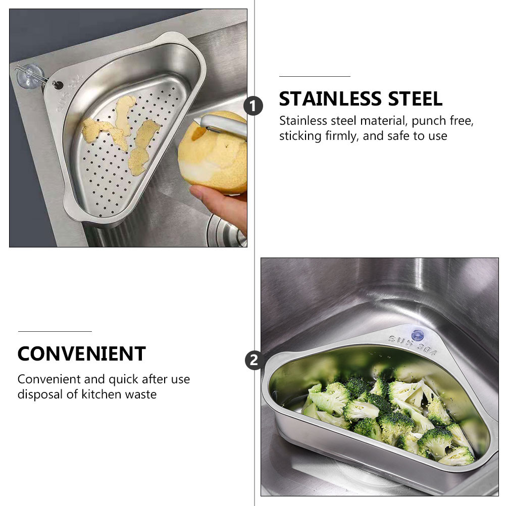 Stainless Steel Triangular Sink Strainer Sink Corner Rack Vegetable ...