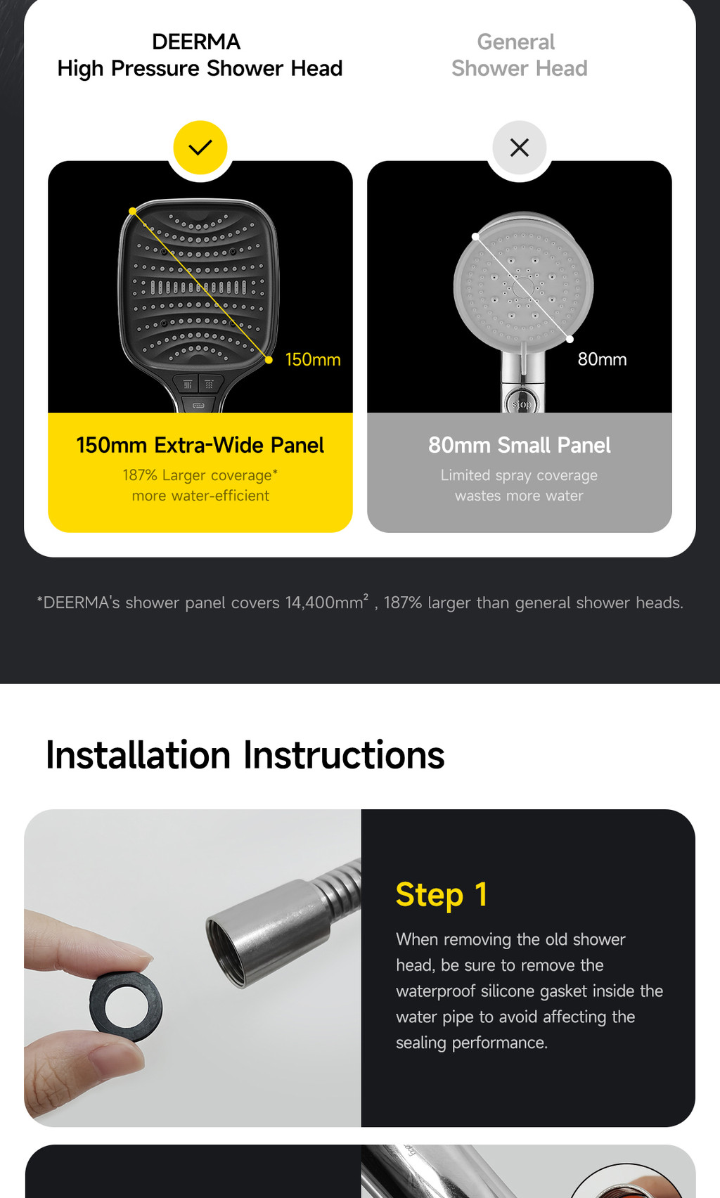 Deerma HS01 Shower Head High Pressure 7 Personalized Modes 150mm Wide ...