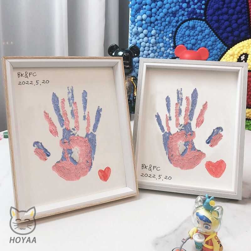 Hoyaa DIY Handprint Wooden Shadow Box Set 8R Photo Frame With Stand ...