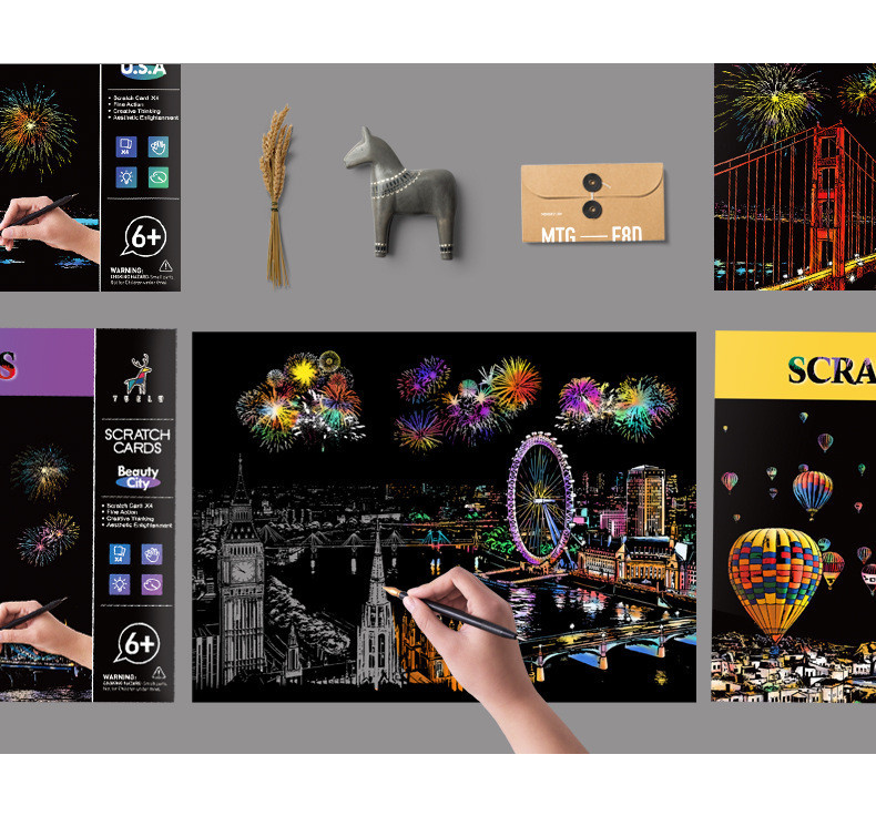 Colorful City Night View Scratch Painting A4 Building Series Scratch ...