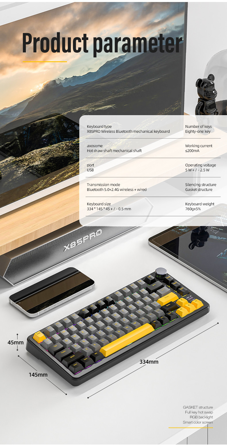 Attack Shark X85/X85 Pro Wireless Mechanical Keyboard 75% 80 Key RGB ...