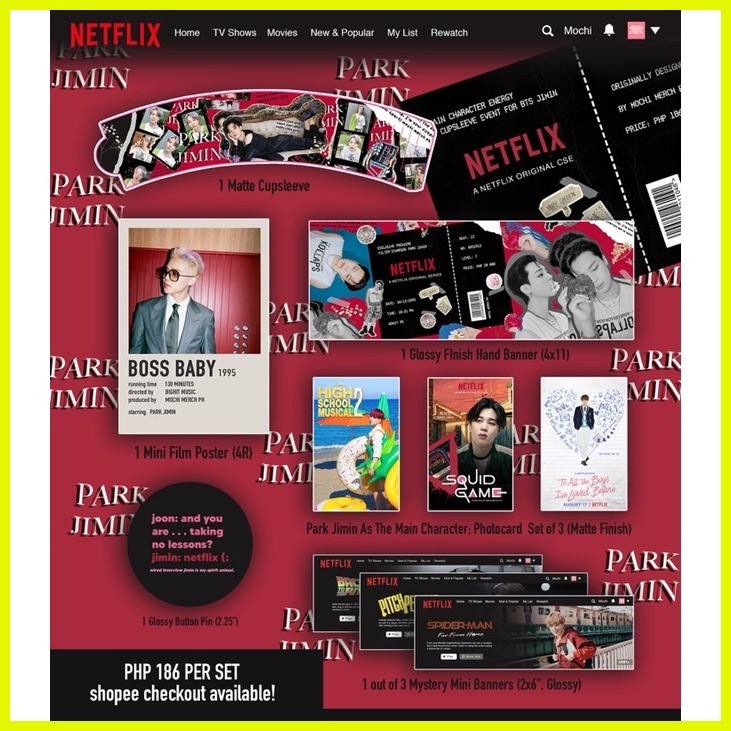 JIMIN DAY CUPSLEEVE EVENT SET / FAN KIT : Netflix Main Character Energy ...