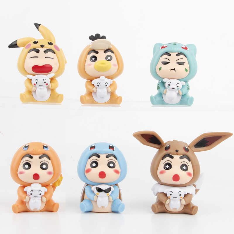 6Pcs/Set Crayon Shin-Chan As Eevee Pikachu Bulbasaur Charmander ...