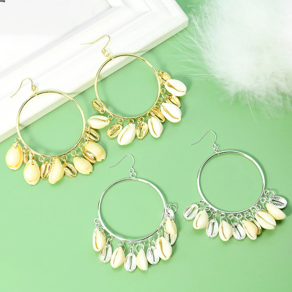Bohemian Cowrie Shell Earring Natural Conch Seashell Charm Crochet ...