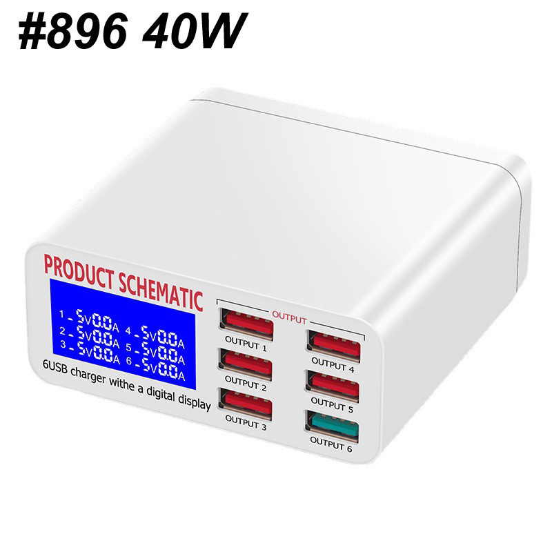 6 Ports 5F Digital LCD Display LED LIGHT 5V 8A 40W USB Fast QC 3.0 ...