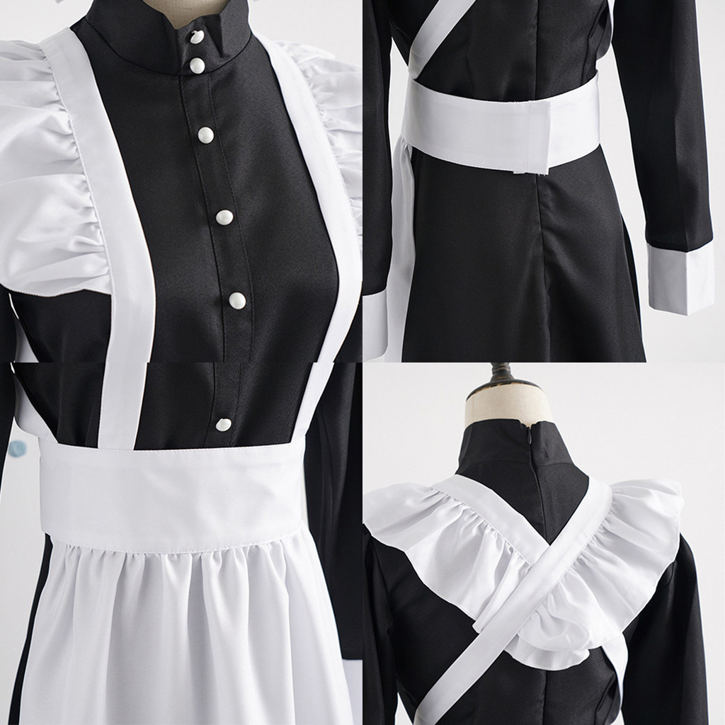 𓍝꙳ Women Maid Outfit Classic Long Black And White Apron Dress Lolita ...
